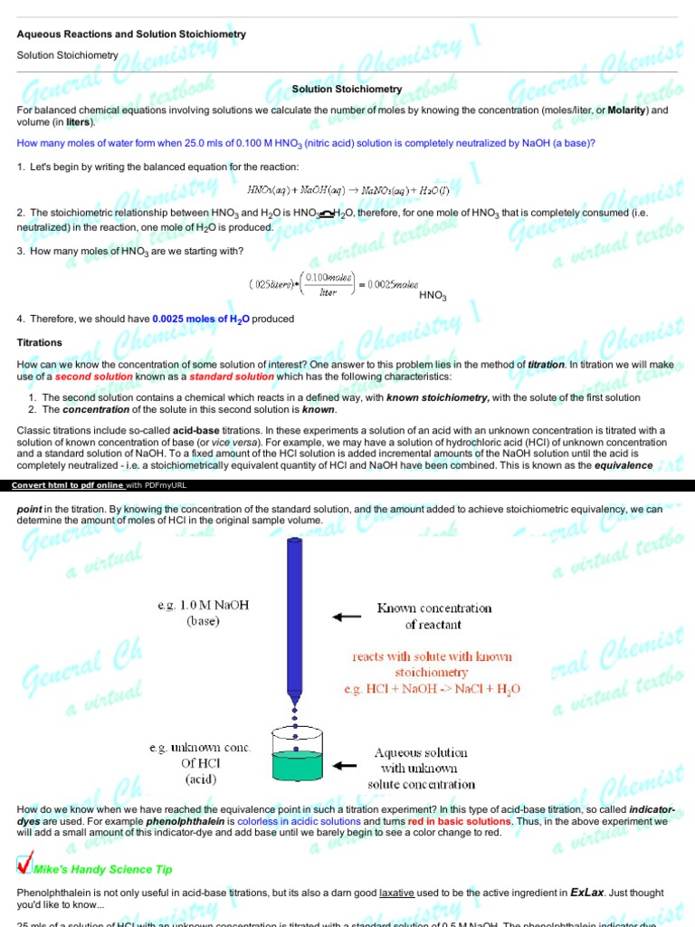 Aqueous Reactions and Solution Stoichiometry | PDF | Stoichiometry | Titration