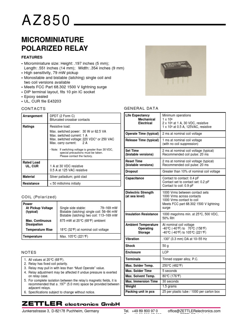 Az 850 | PDF | Relay | Switch