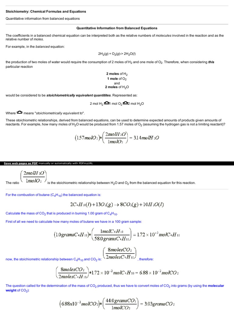 Stoichiometry: Chemical Formulas and Equations: Save Web Pages As PDF ...