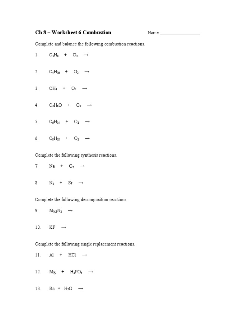 CH 8 - Worksheet 6 Combustion | PDF
