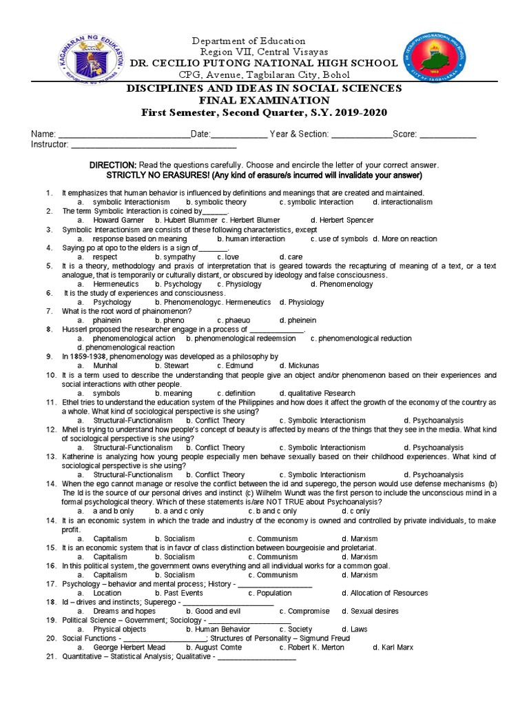 Disciplines and Ideas in Social Sciences Final Examination First ...