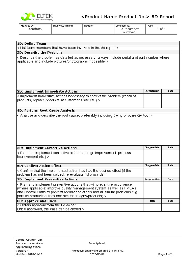 8D Report: 1D: Define Team 2D: Describe The Problem | PDF