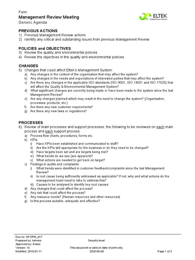 Management Review Meeting: Previous Actions | PDF | Policy | Economies