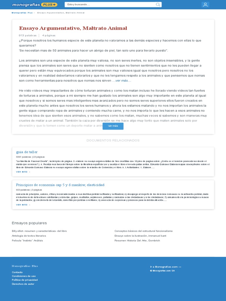 Ensayo Argumentativo, Maltrato Animal - 913 Palabras - Monografías Plus ...