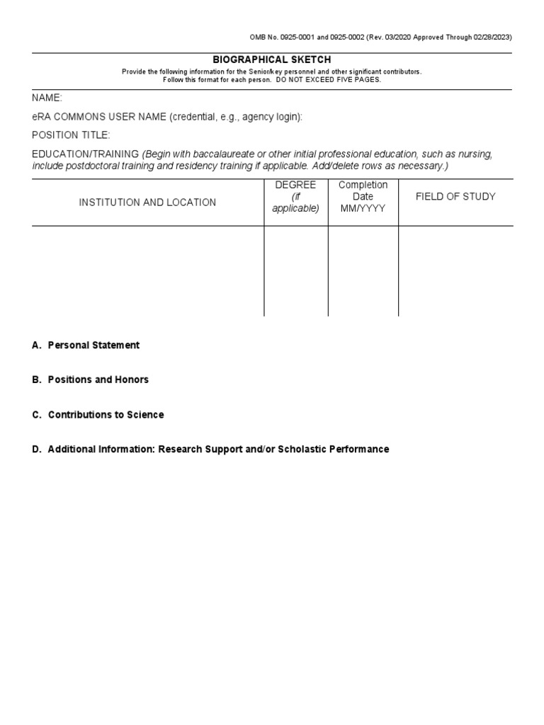 Biosketch-Blankformat - Exp 02-28-2023 | PDF | Career & Growth ...