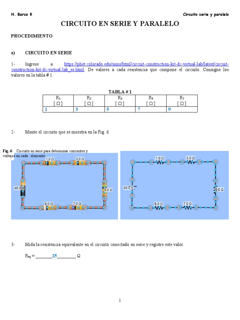 Guía 4. Circuito en Serie y Paralelo | PDF | Resistencia Eléctrica y ...
