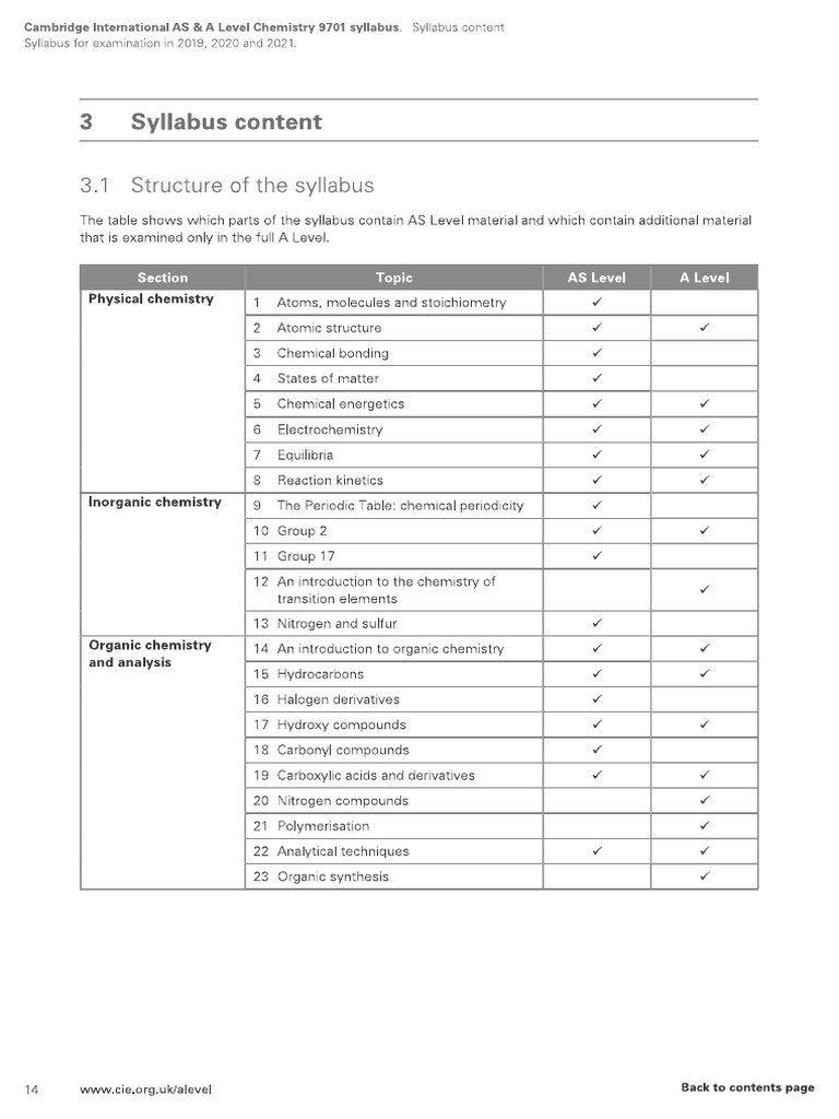 CIE Chemistry A Level Syllabus | PDF