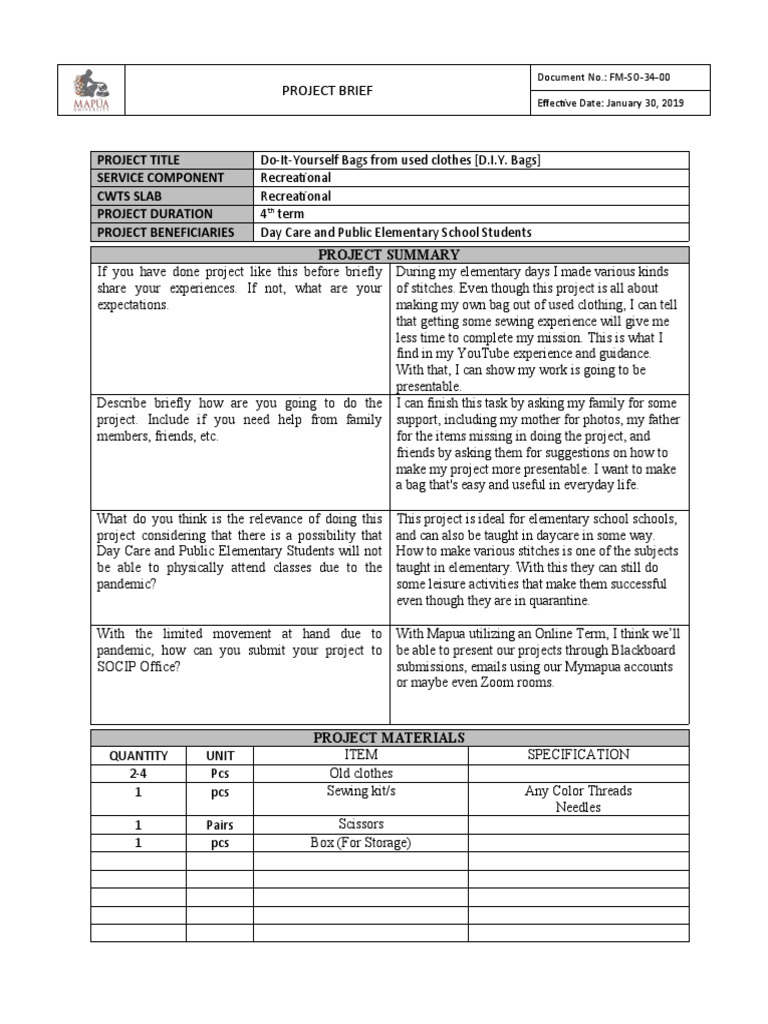 Project Brief: Project Title Service Component Cwts Slab Project ...