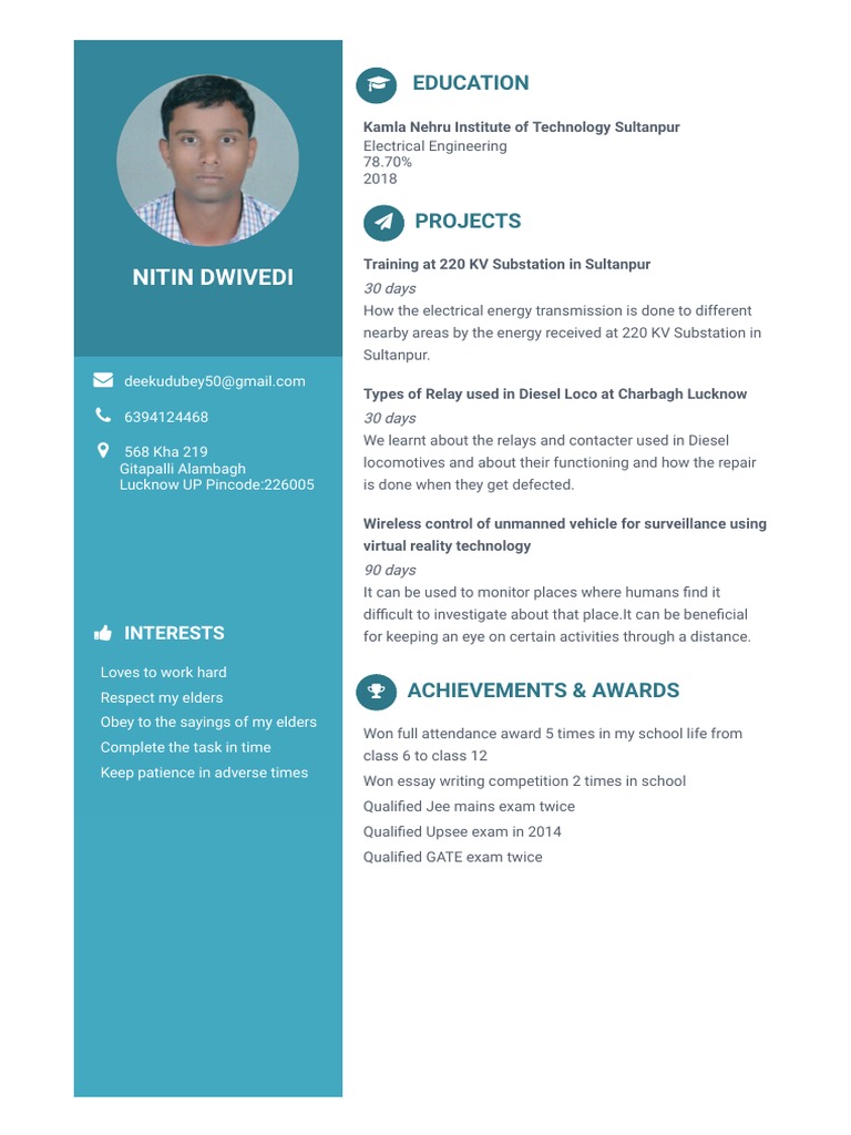 A Profile Document Detailing Education, Projects, Achievements and ...