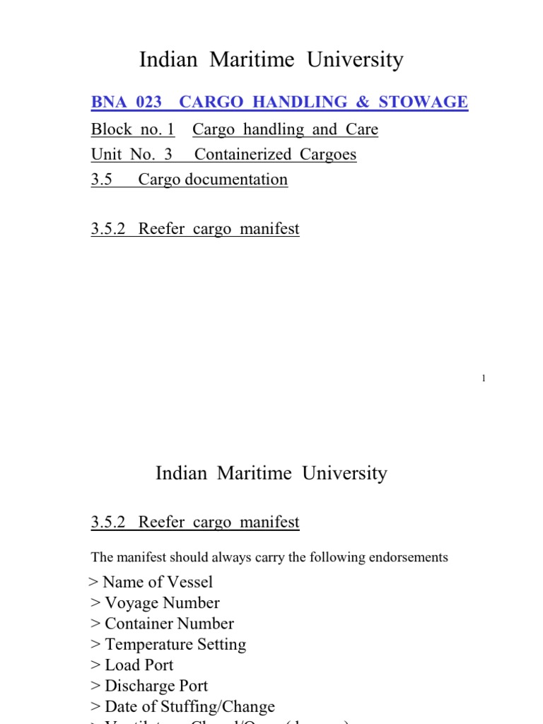 2 Reefer Cargo Manifest | PDF