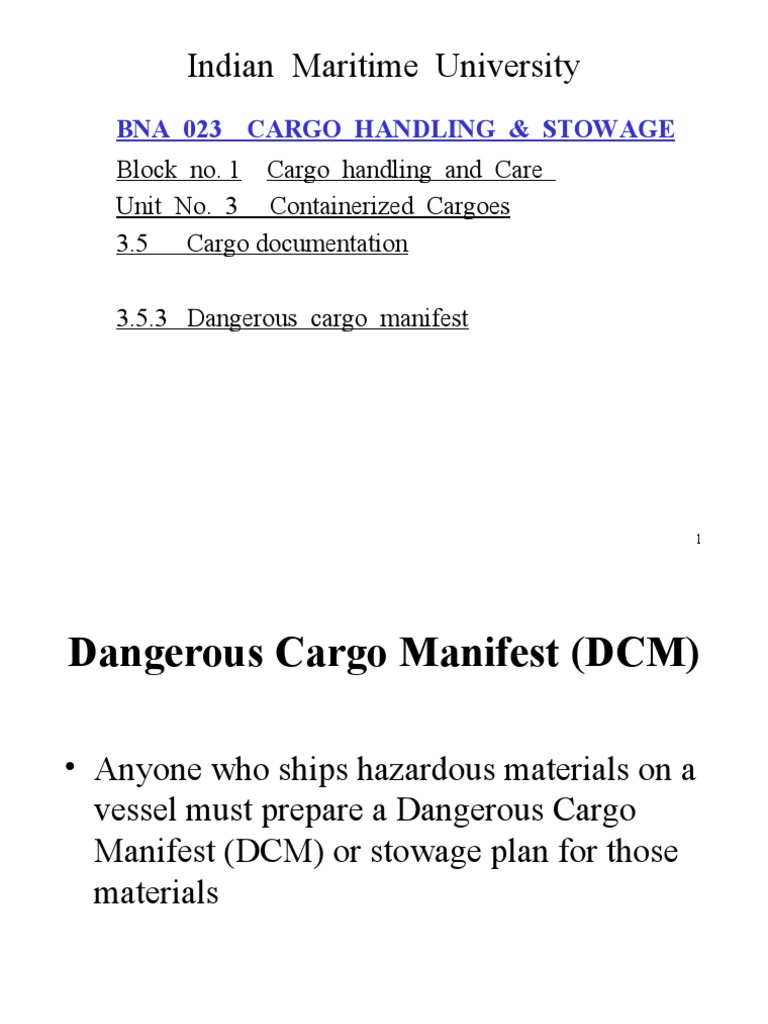 Dangerous Cargo Manifest Guidelines | PDF