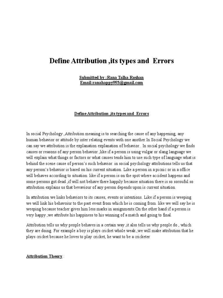 Attribution Its Types and Errors While Making Attributions | PDF | Social Psychology | Bias