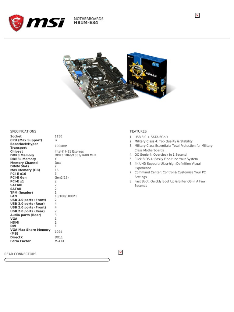 Motherboards: Specifications Features | PDF
