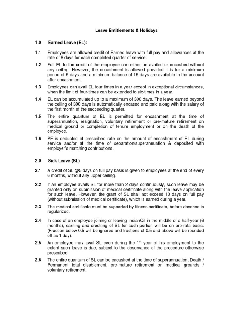 Leave Entitlements | PDF | Pension | Sick Leave