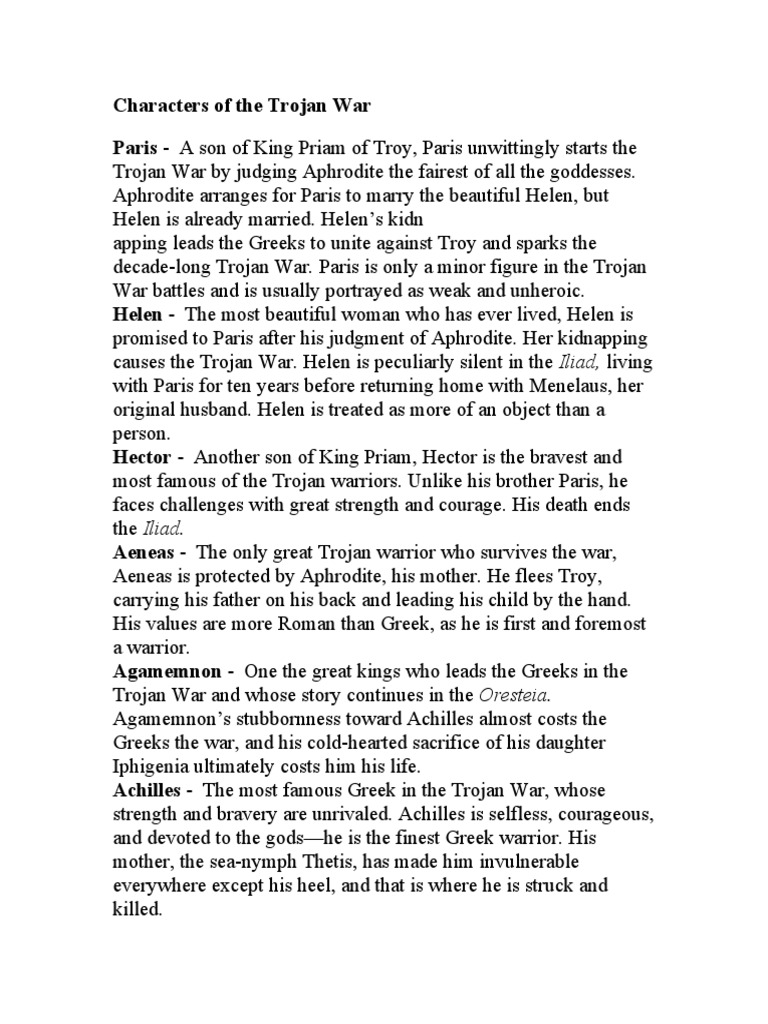Trojan War Characters | PDF | Trojan War | Paris (Mythology)