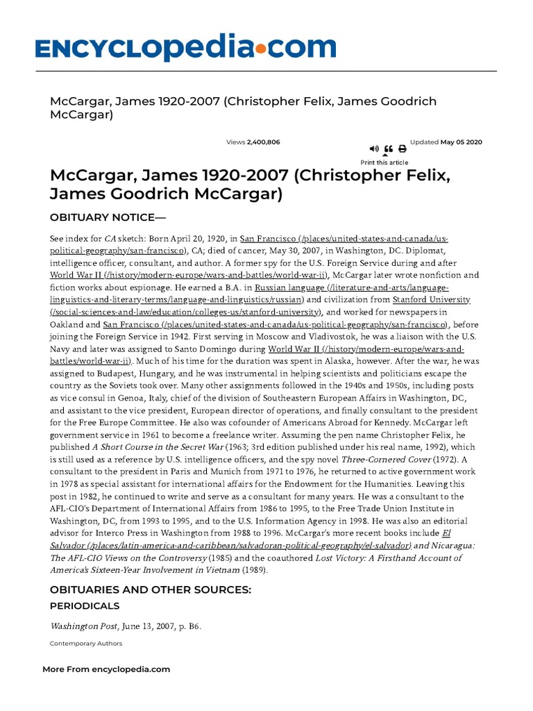 McCargar, James 1920-2007 (Christopher Felix, James Goodrich McCargar ...