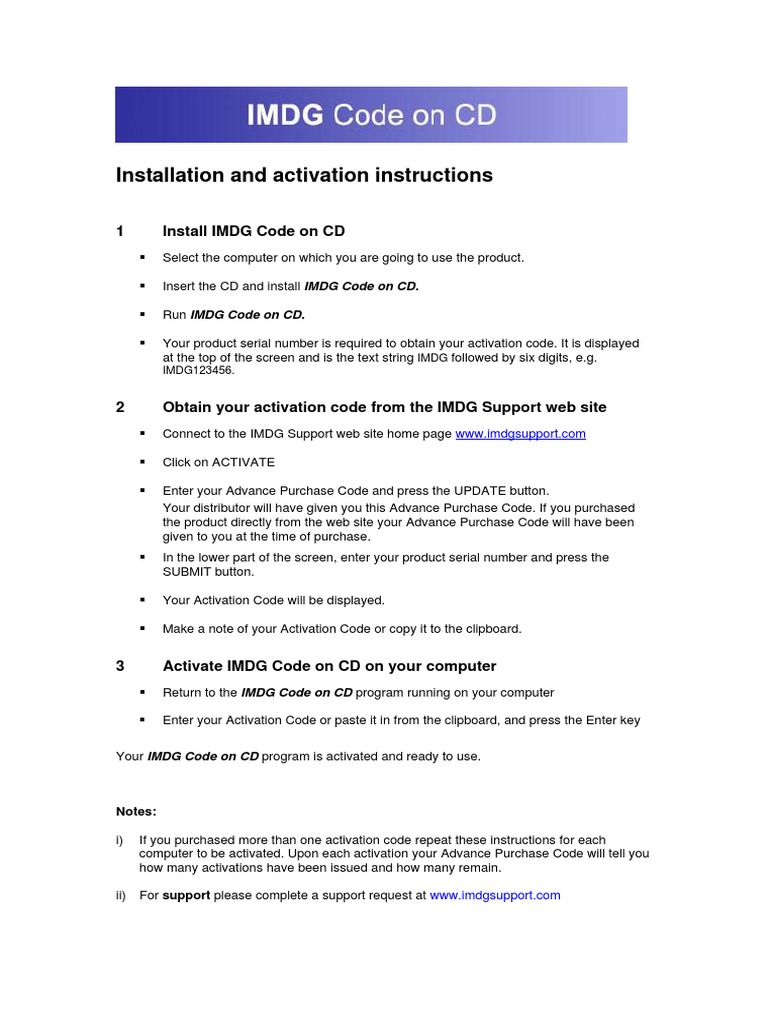 Installation and Activation Instructions: 1 Install IMDG Code On CD | PDF