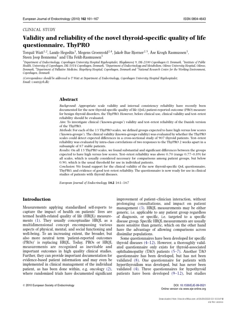 Validity and Reliability of The Novel Thyroid-Specific Quality of Life ...