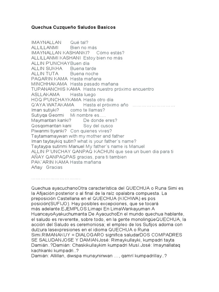 Quechua Cuzqueño | Descargar gratis PDF | Idiomas
