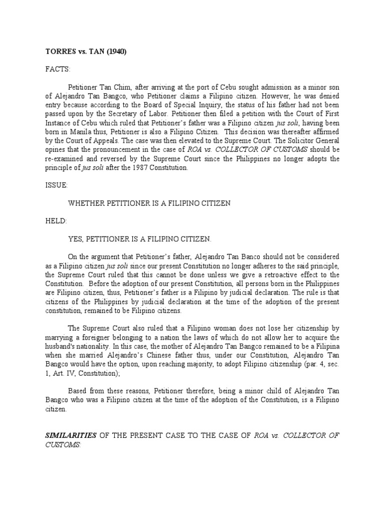 TORRES vs. TAN (1940) : Similarities of The Present Case To The Case of ...