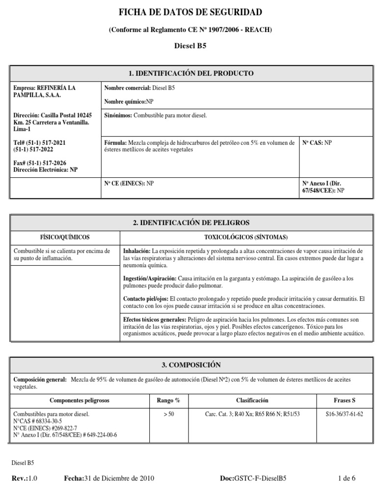 MSDS DB5 | PDF | Combustible diesel | Combustión