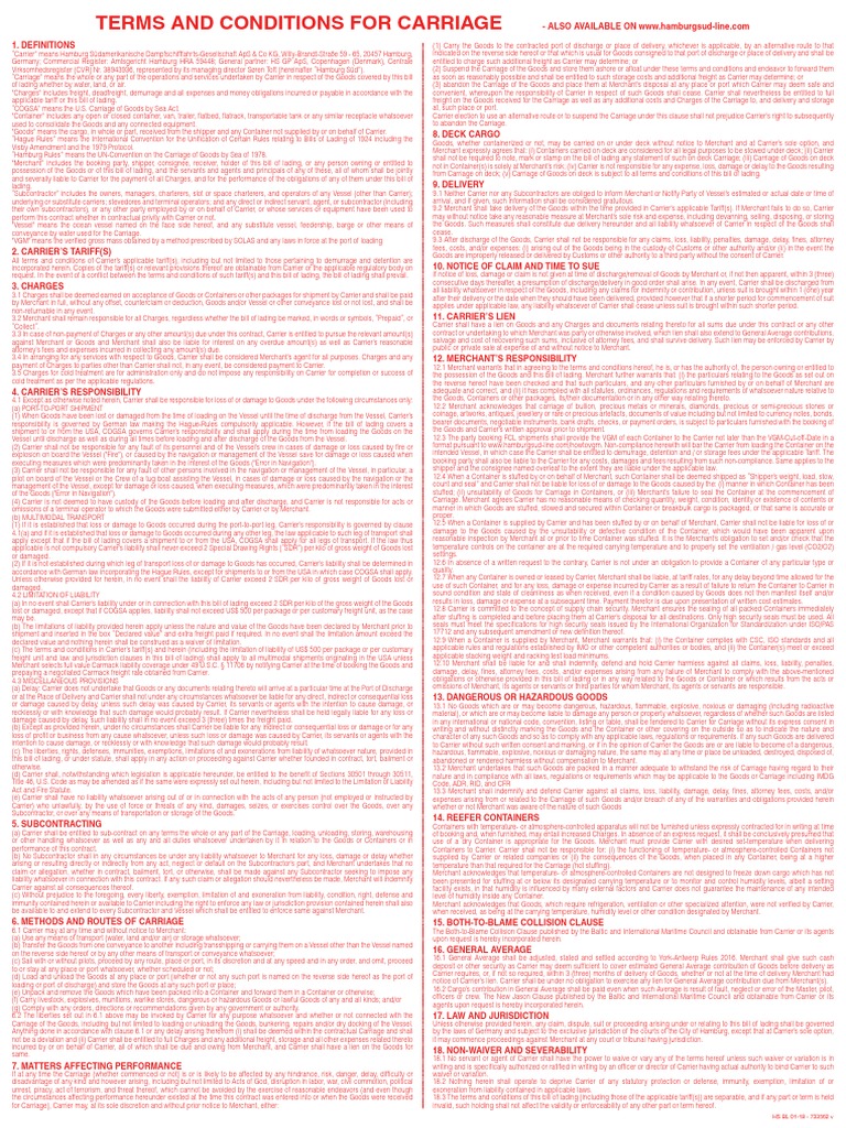 Terms and Conditions for Carriage by Sea | PDF | Common Carrier | Cargo