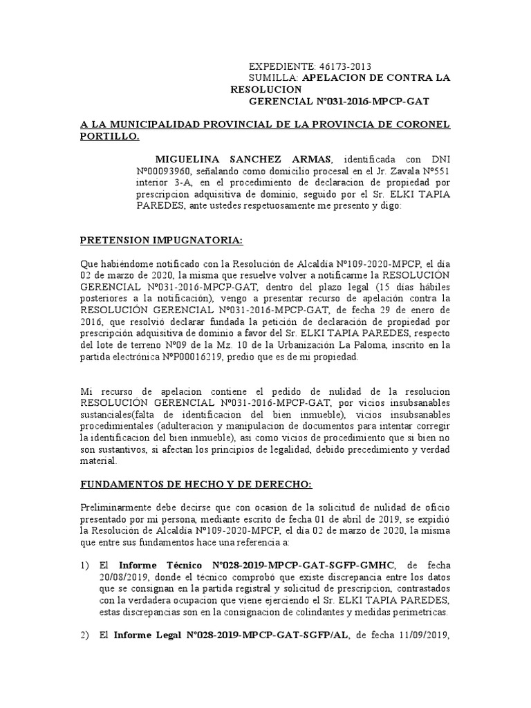 Modelo de Apelacion Administrativa | PDF | Apelación | Procedimiento legal