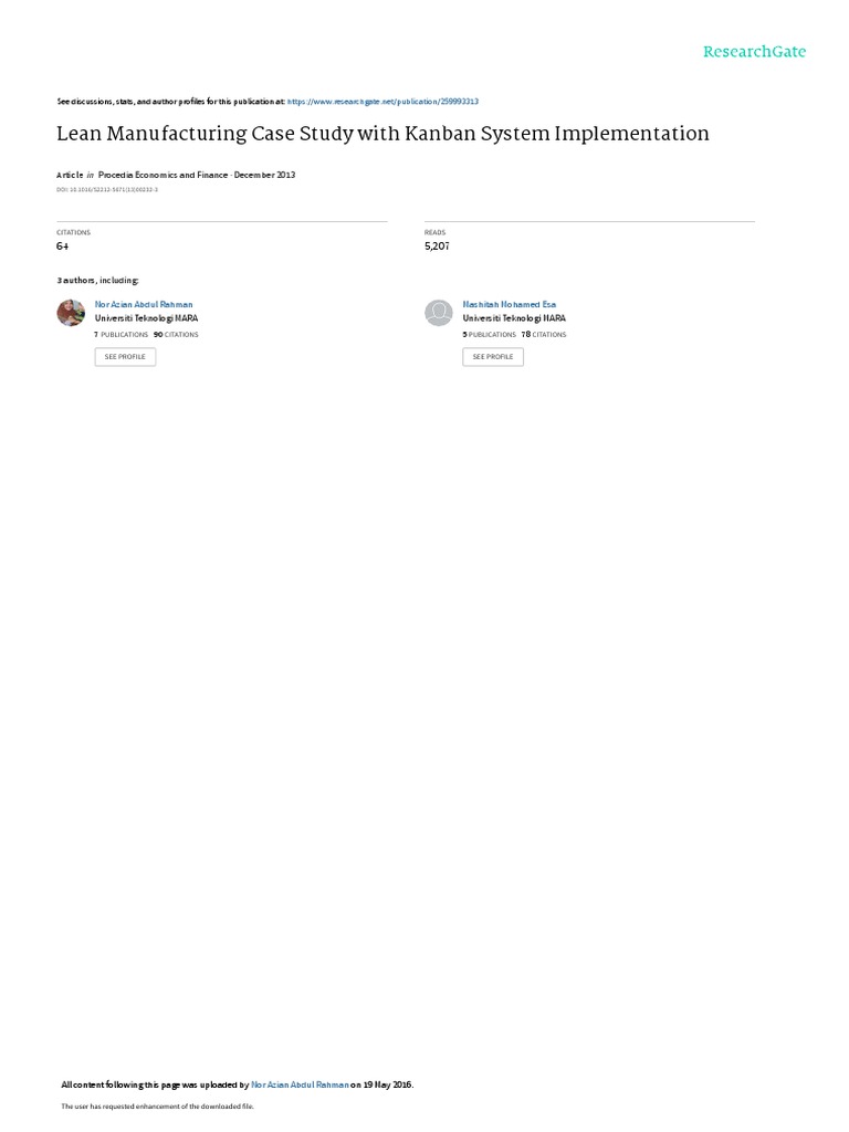 Lean Manufacturing Case Study With Kanban System Implementation Pdf
