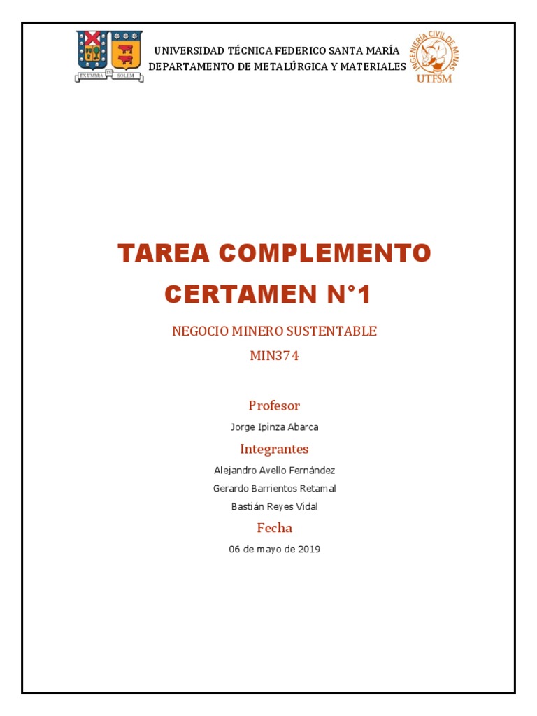 Tarea Complemento Certamen | PDF | Metalurgia | Química