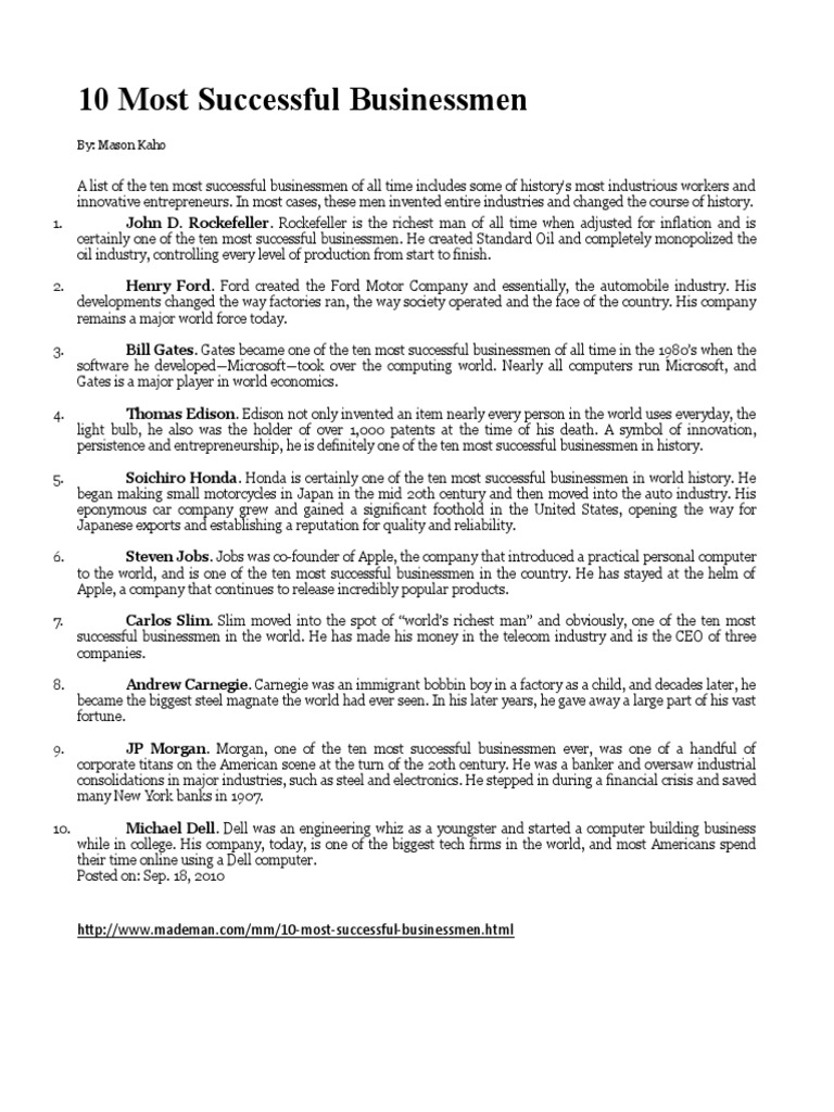 10 Most Succesfull Businessmen | PDF | John D. Rockefeller | Car