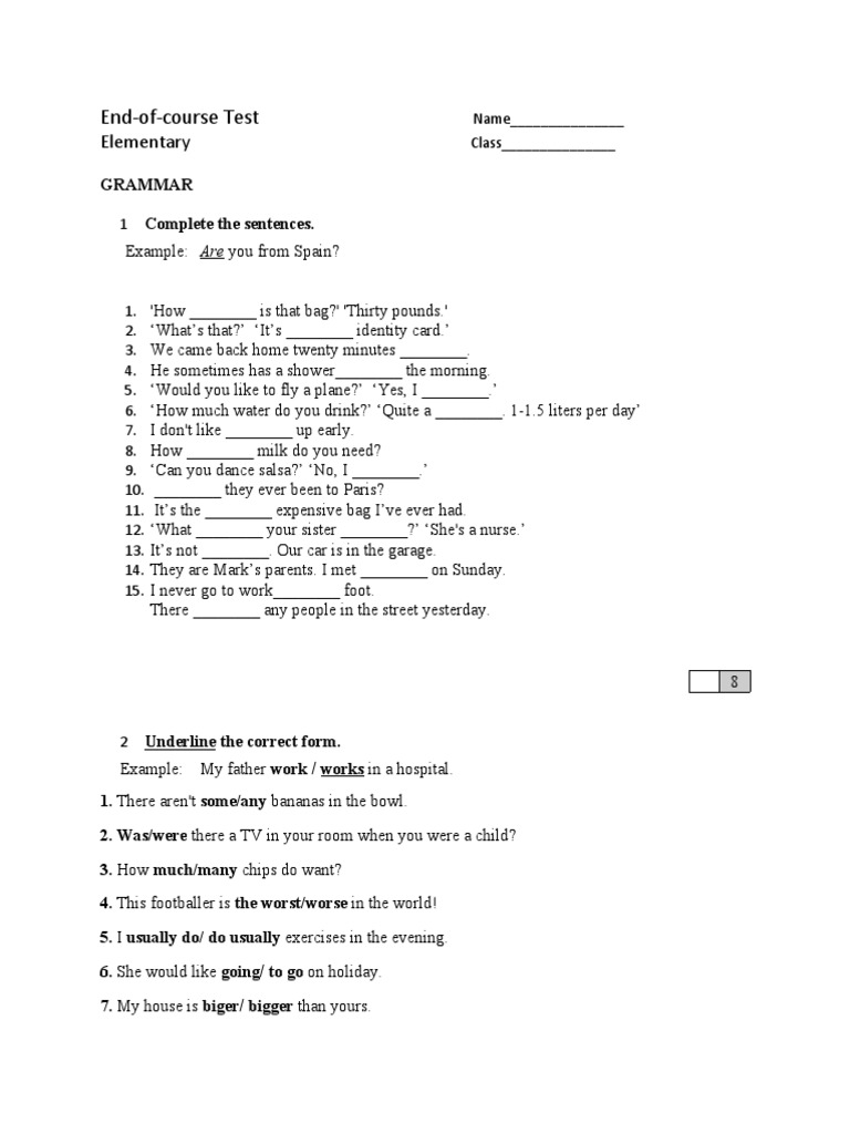 End-Of-Course Test: Elementary | PDF