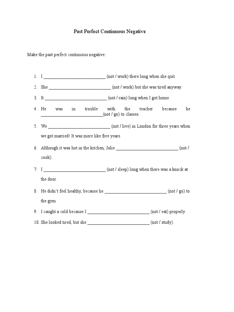 Past Perfect Continuous Negative | PDF