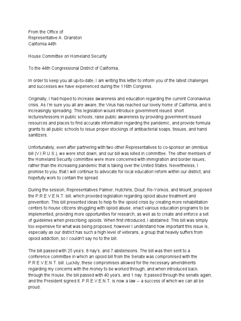 Constituent Letter | PDF | United States Congress | American Government