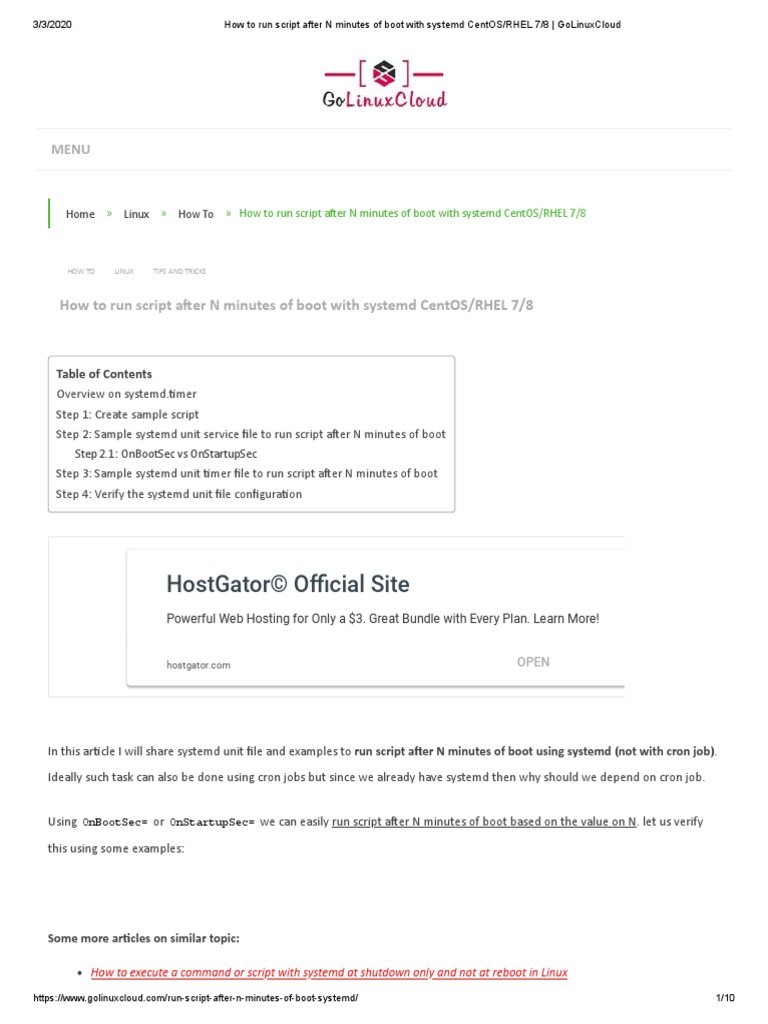 How To Run Script After N Minutes Of Boot With Systemd Centos Rhel 7 8 Golinuxcloud Pdf