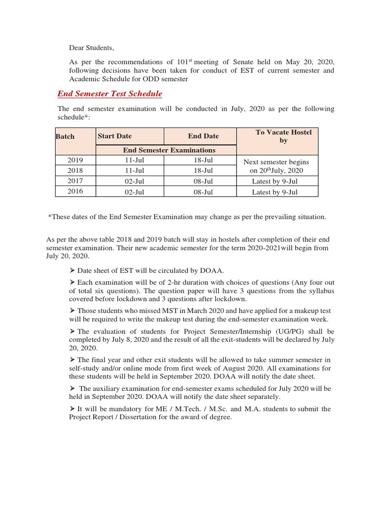 Guidelines To Students Regarding EST and Other Academic Activities ...