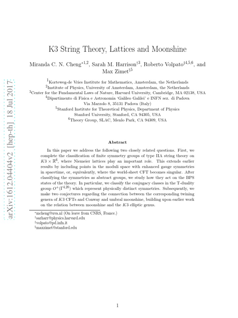 K3 String Theory, Lattices and Moonshine: Miranda C. N. Cheng, Sarah M ...