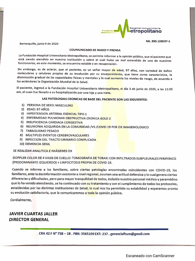 Comunicado Hospital Metropolitano | PDF