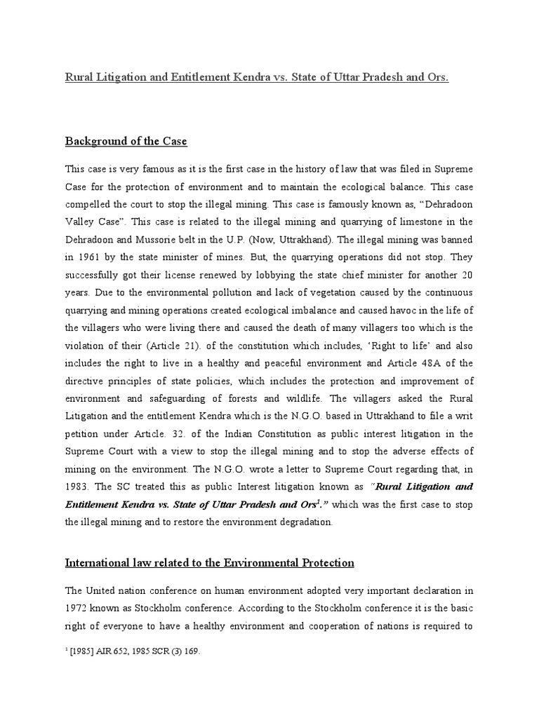 RLEK vs. State of UP: Environmental Case | PDF | Environmental ...