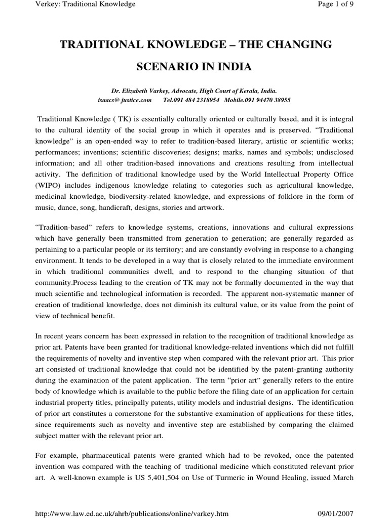 Traditional Knowledge - The Changing Scenario in India PDF | Download ...