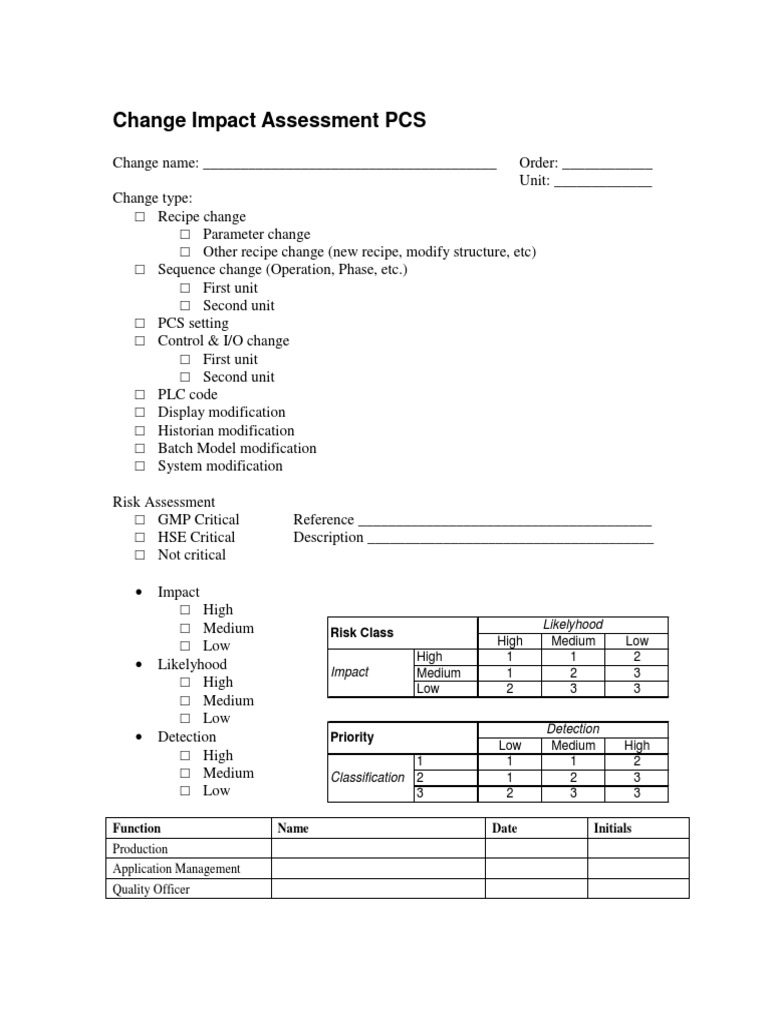 Change Control Impact Assessment Form | PDF