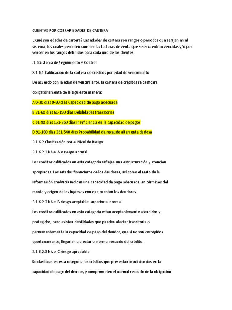 Clasificación de Cartera por Edades | PDF | Crédito | Finanzas y dinero