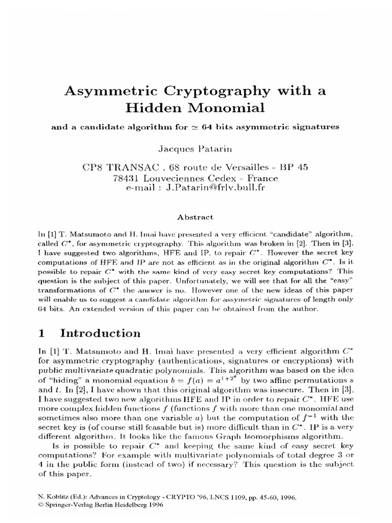 Asymmetric Cryptography With: Hidden Monomial | PDF | Linear Map ...