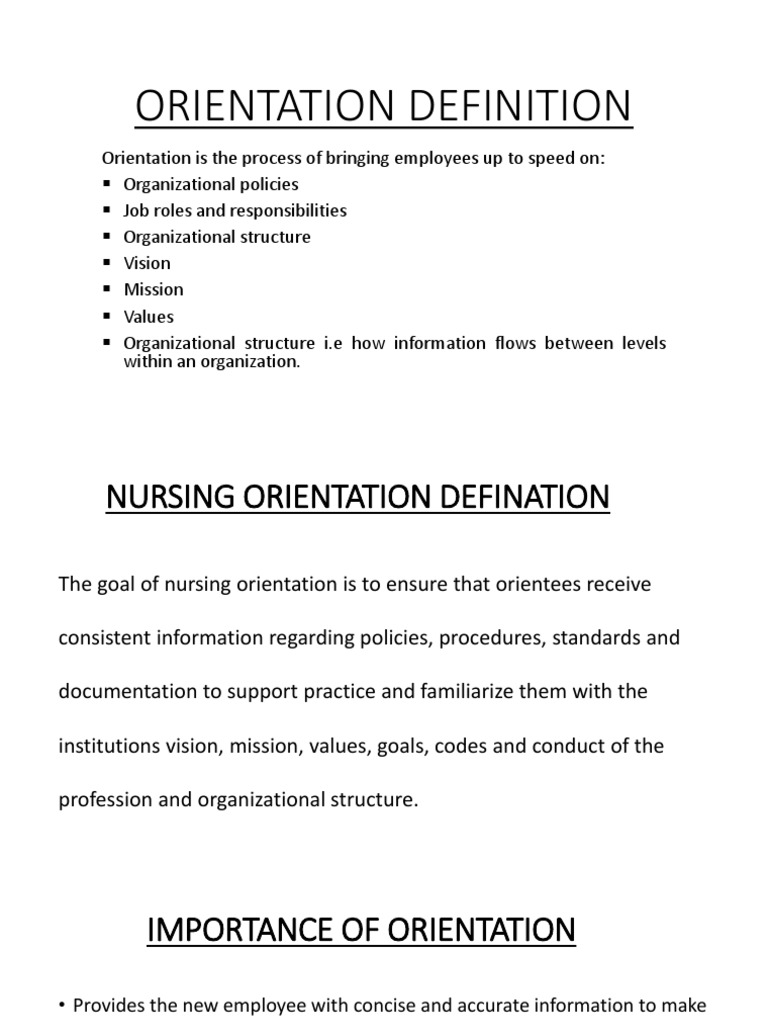 Orientation Definition | PDF | Employment | Nursing