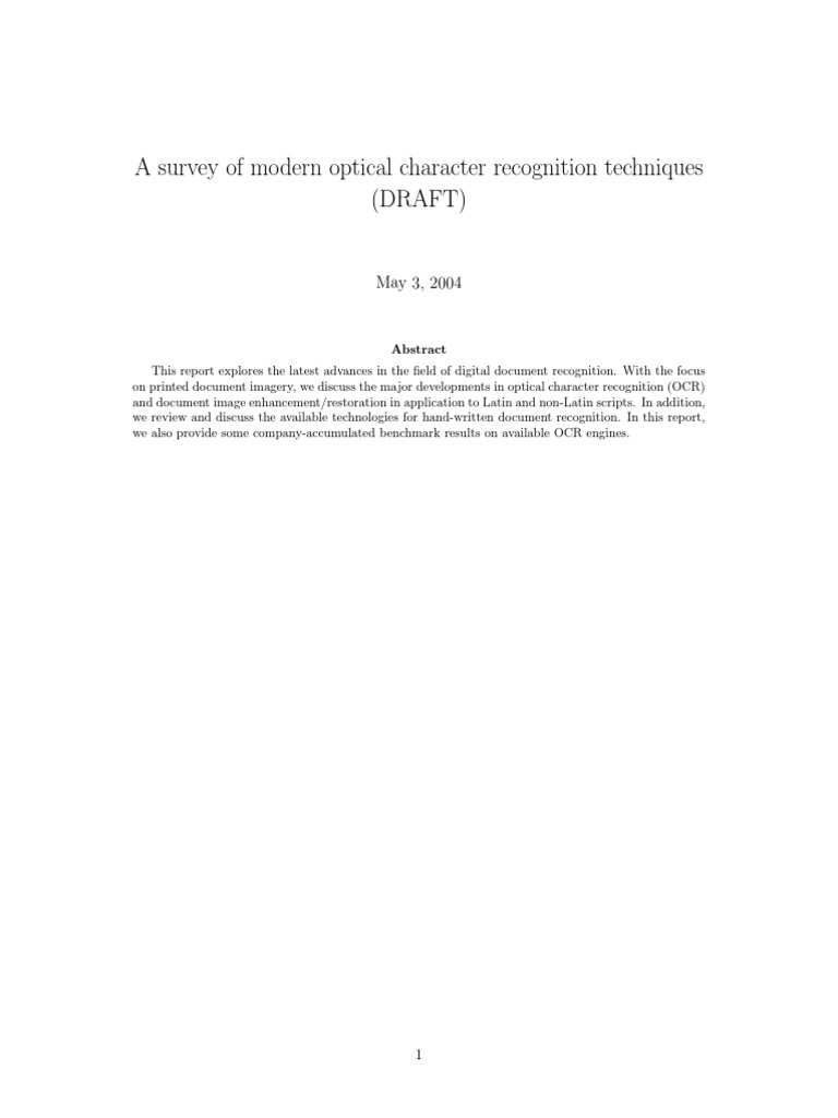 A Survey of Modern Optical Character Rec PDF | PDF | Optical Character ...