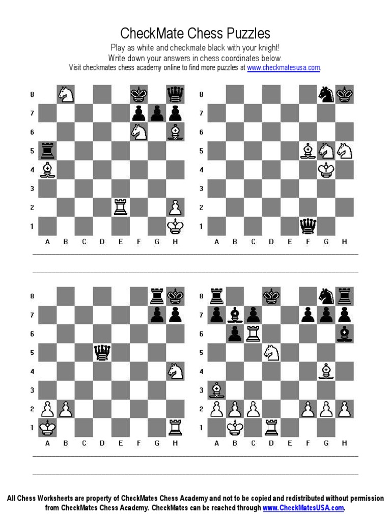 CheckMate With The Knight Chess Worksheet 2 PDF | PDF