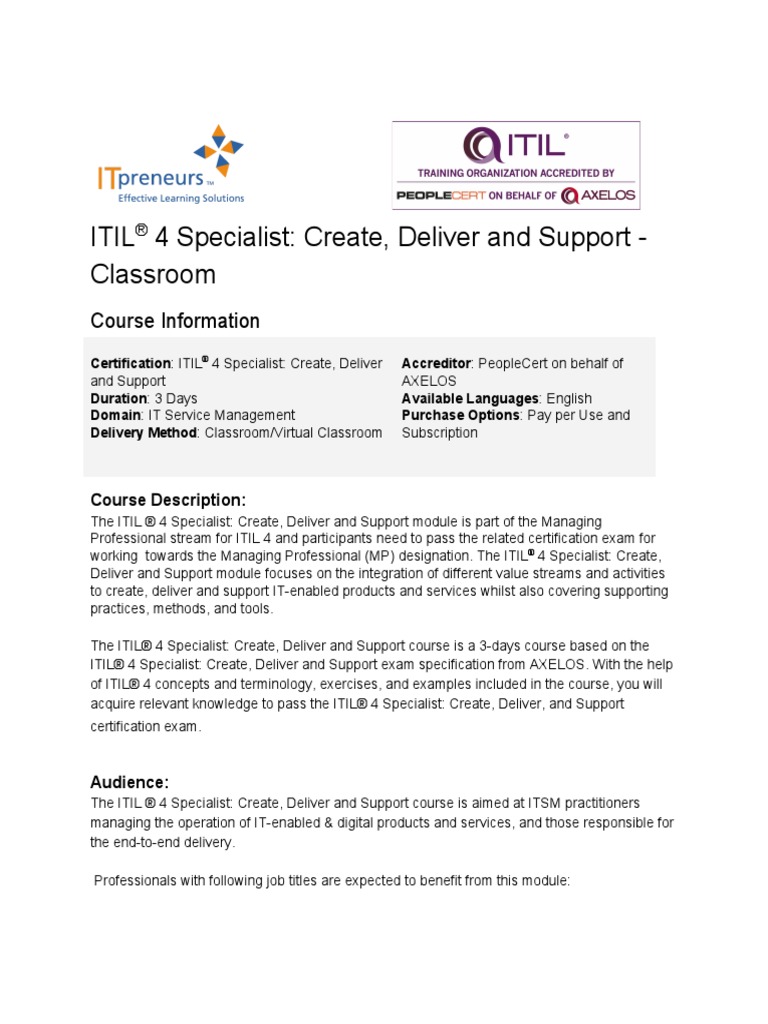 Fact Sheet - ITIL® 4 Specialist - Create, Deliver and Support ...