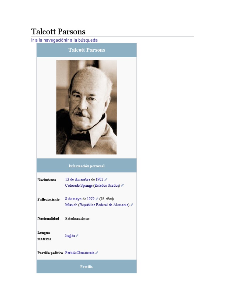 Talcott Parsons: Vida y legado sociológico | PDF | Sociología | Teorías ...
