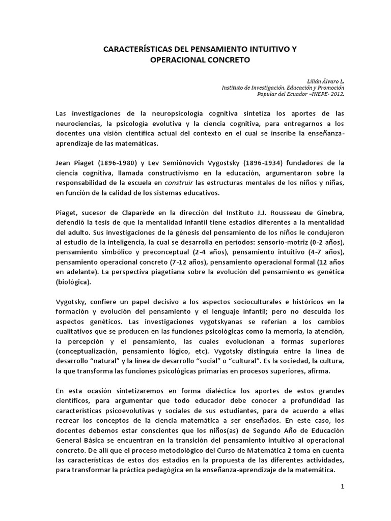Pensamiento Operacional Concreto | PDF | Sicología | Evaluación ...