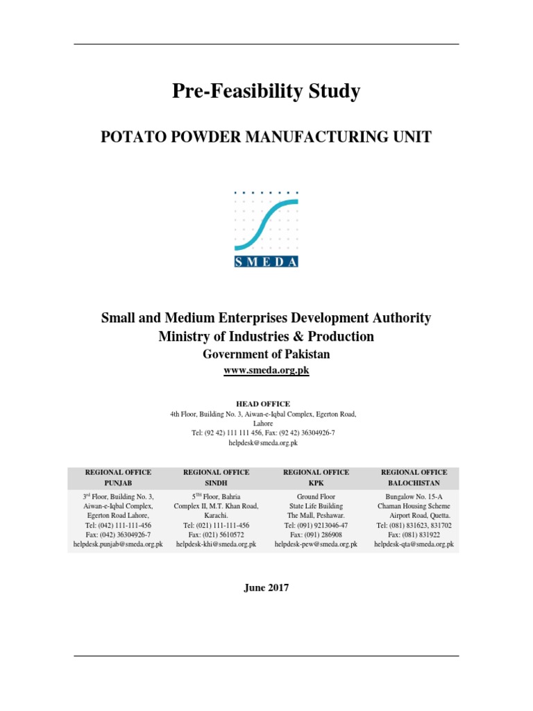 Pre-Feasibility Study: Potato Powder Manufacturing Unit | PDF ...