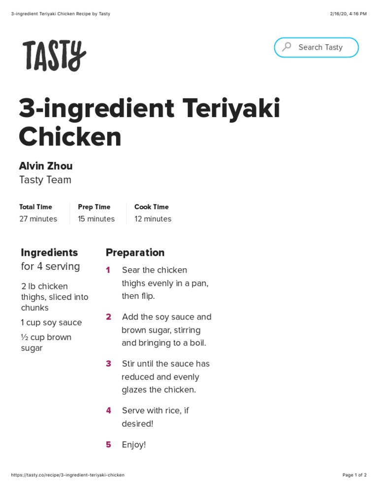 3-Ingredient Teriyaki Chicken | PDF